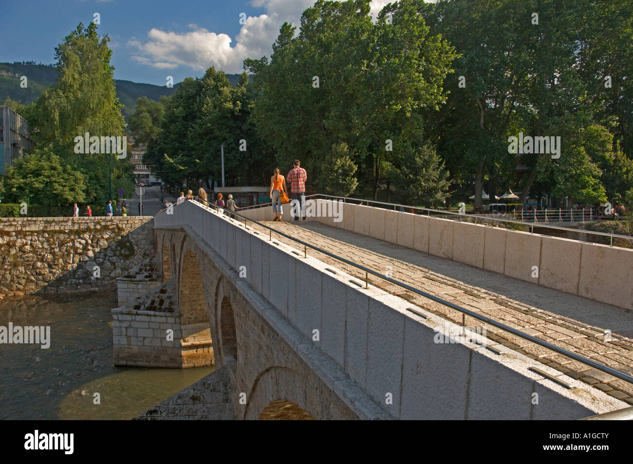 Latin Bridge over the river Miljacka where Archduke Franz Ferdinand was ...
