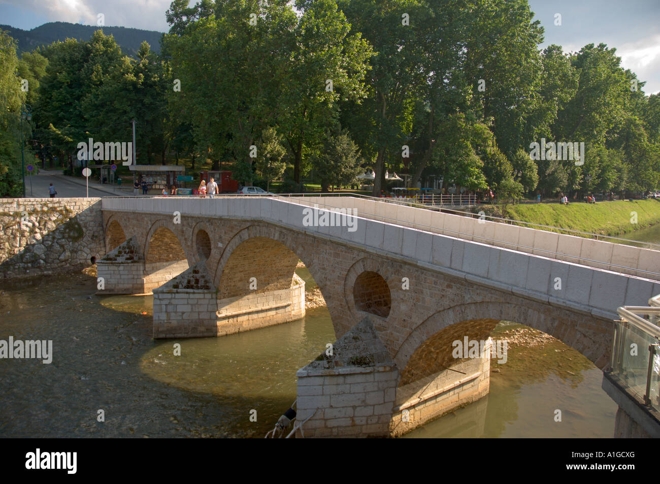 Latin Bridge over the river Miljacka where Archduke Franz Ferdinand was ...