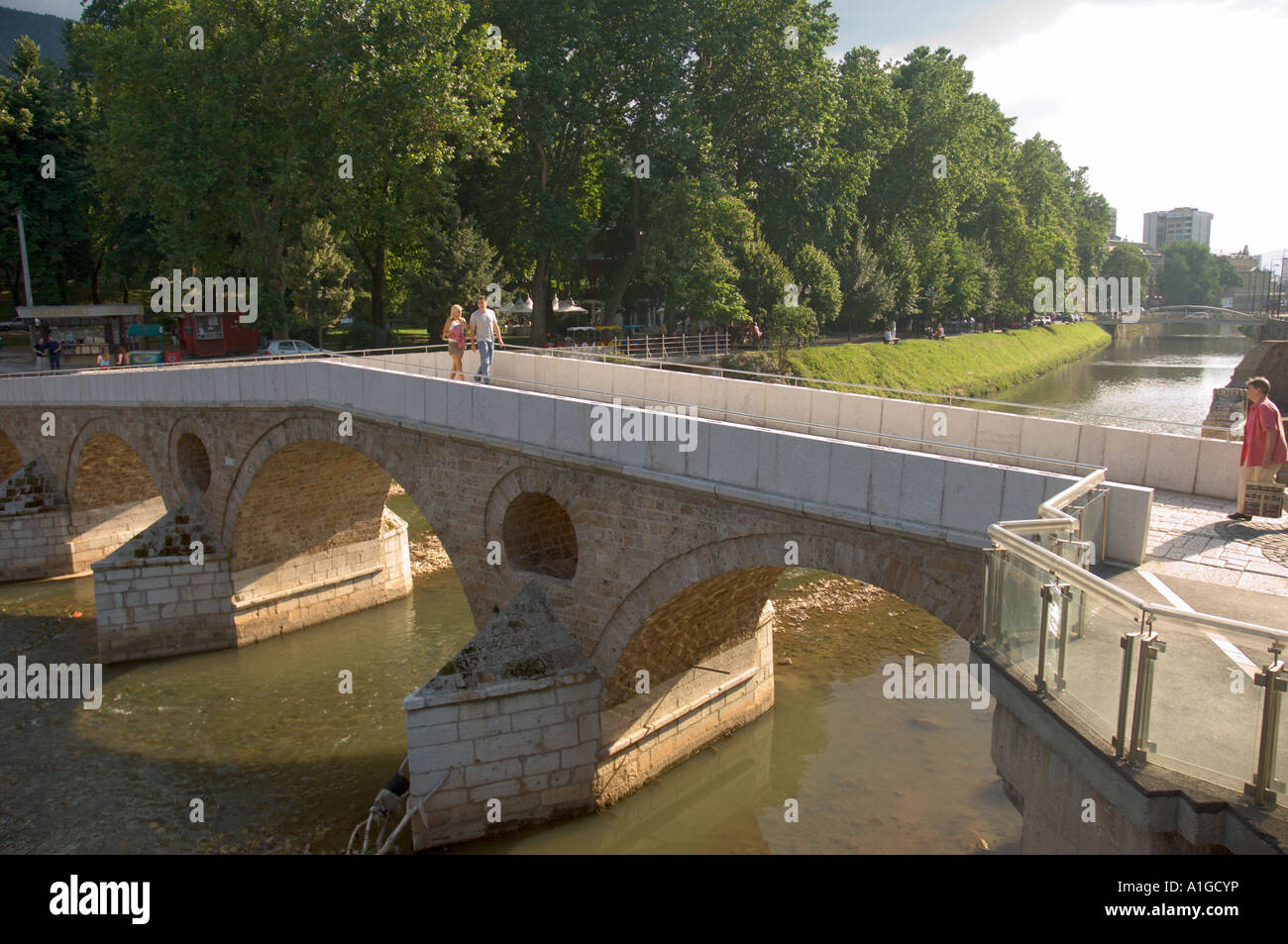 Latin Bridge over the river Miljacka where Archduke Franz Ferdinand was ...