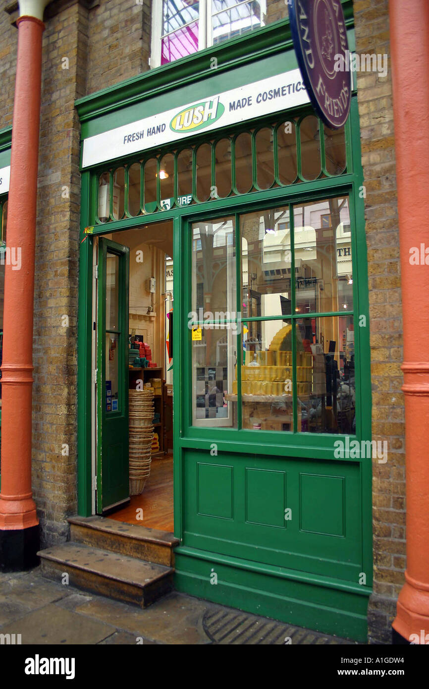 Decorative green shop windows London Stock Photo - Alamy