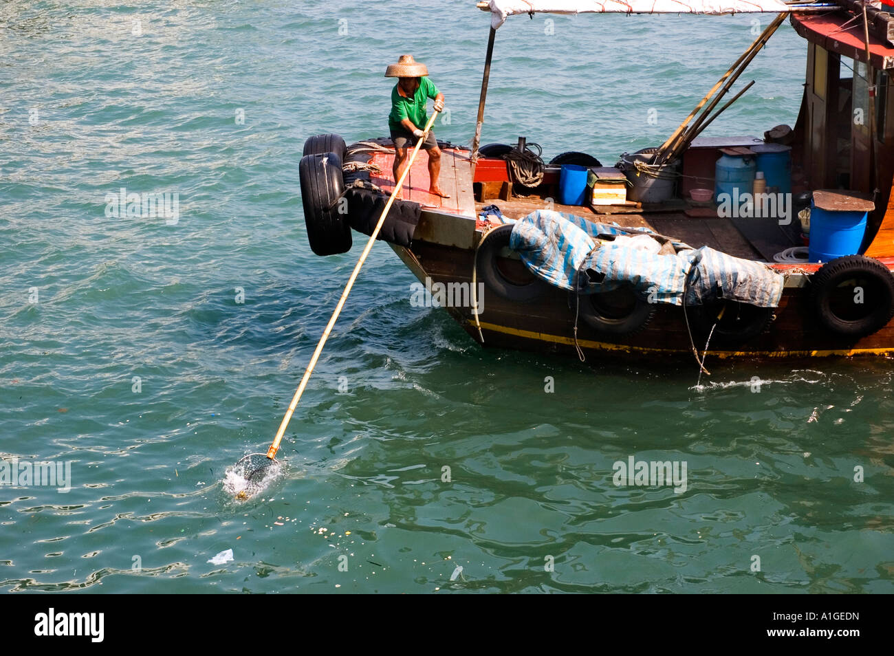 Stock photograph of a boat on pollution patrol on Victoria Harbour in ...