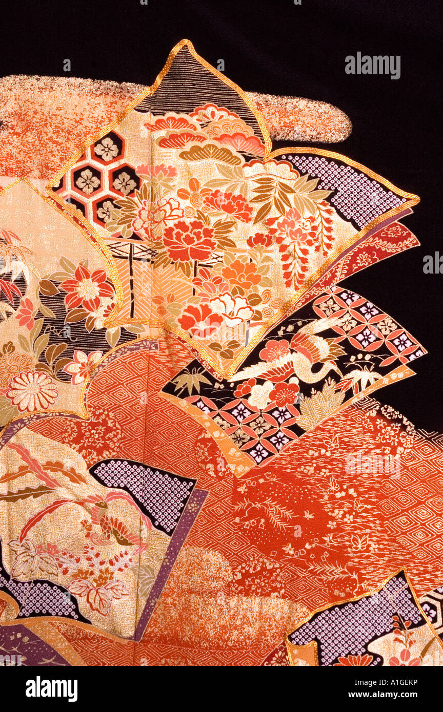 Stock photograph the back view detail of an antique black Japanese ...