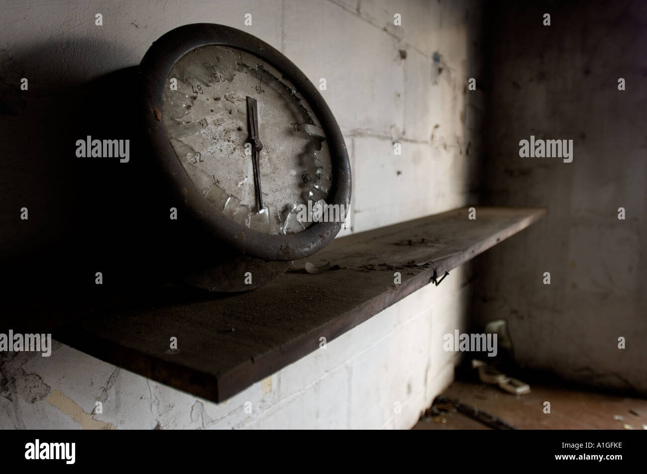 Old industrial gauges smashed and broken in an abandoned factory Stock ...
