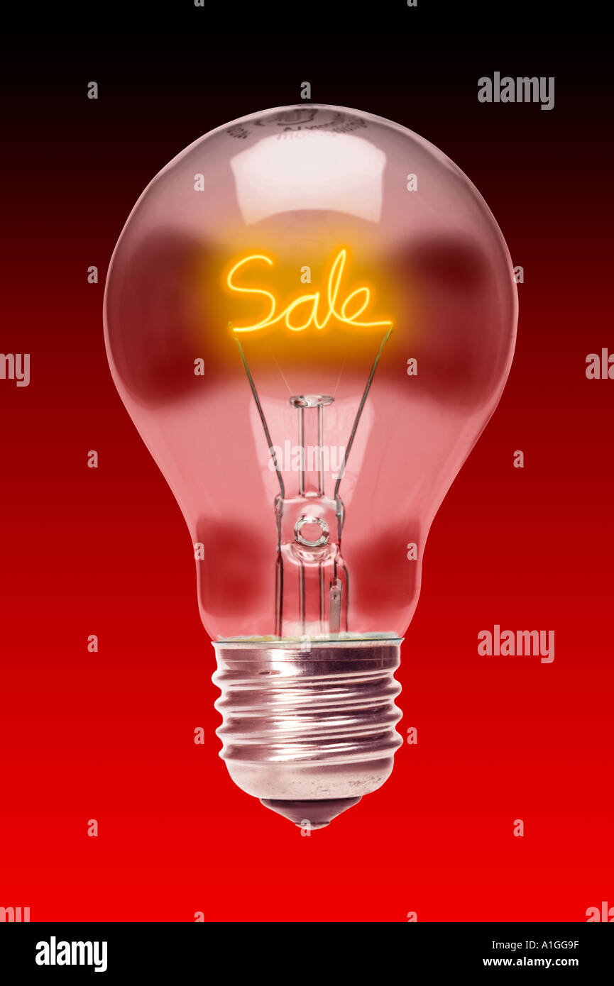 Light Bulb Sale Sign on Graduated red black lightbulb Stock Photo - Alamy