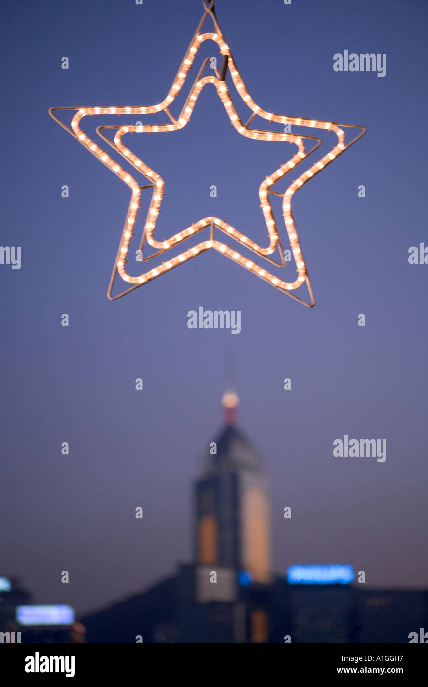 Hanging Christmas Star over Hong Kong Harbour Stock Photo - Alamy