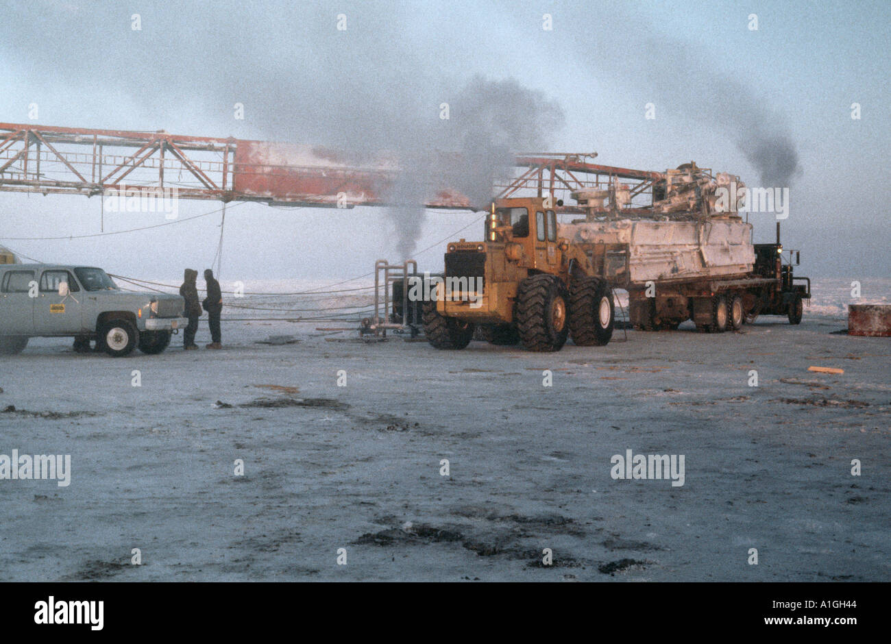 Oil rig supplies transporter with balloon tyres operating on the north ...