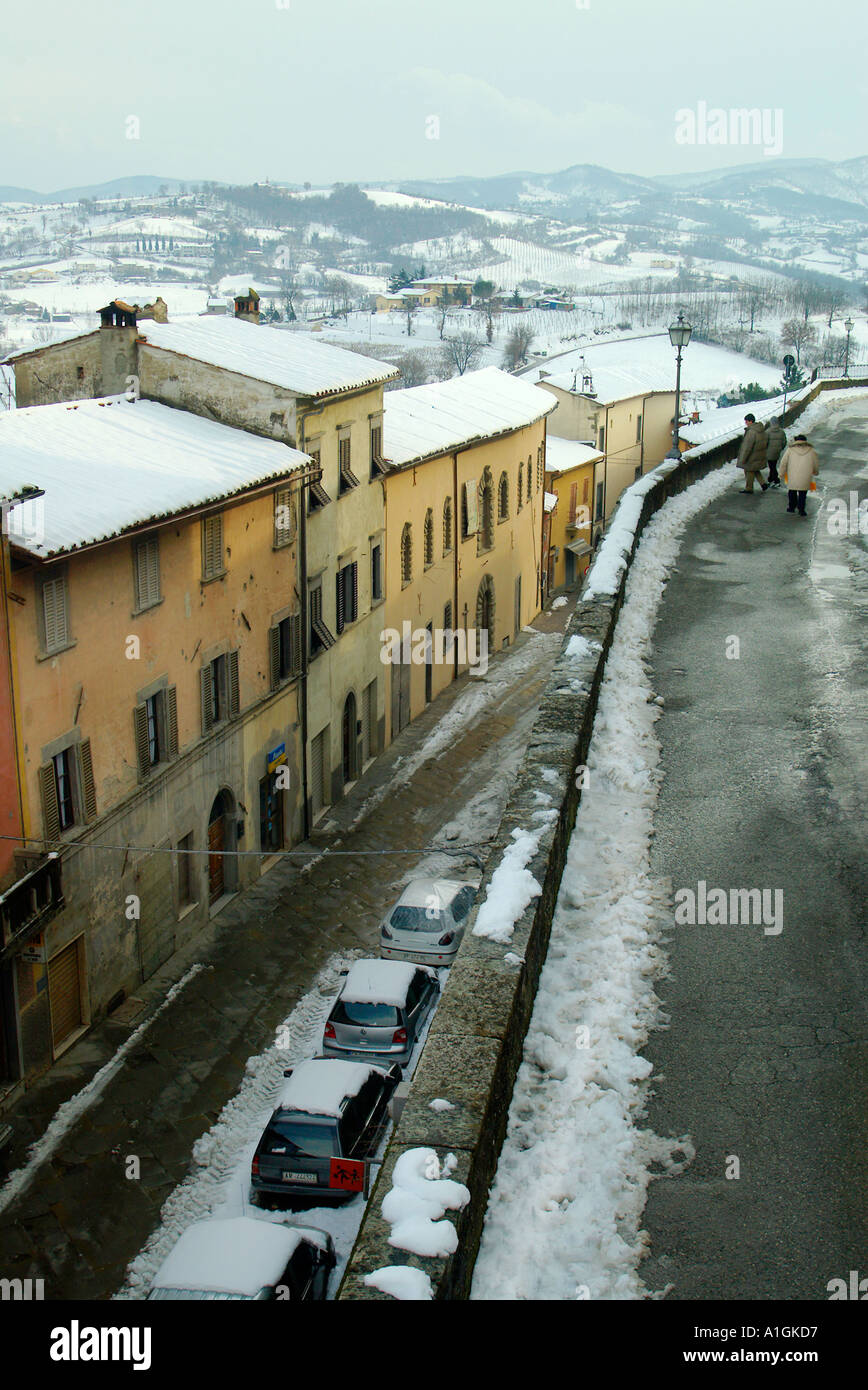 Snow covered Monterchi Italy Stock Photo - Alamy
