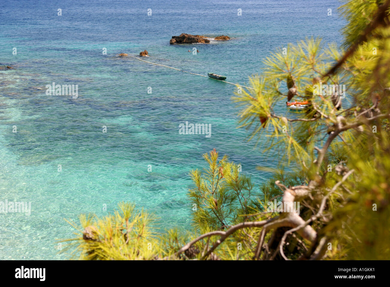 A spectacular sapphire bay near camping site in Jagodna village on Hvar ...