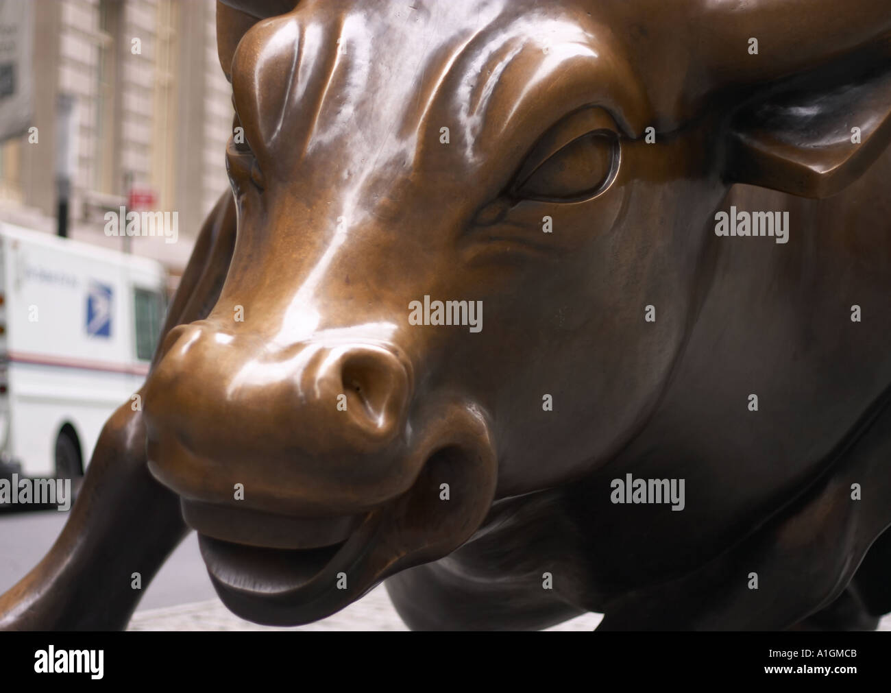 Face of Wall Street Bull Bronze Statue Lower Manhattan New York City ...