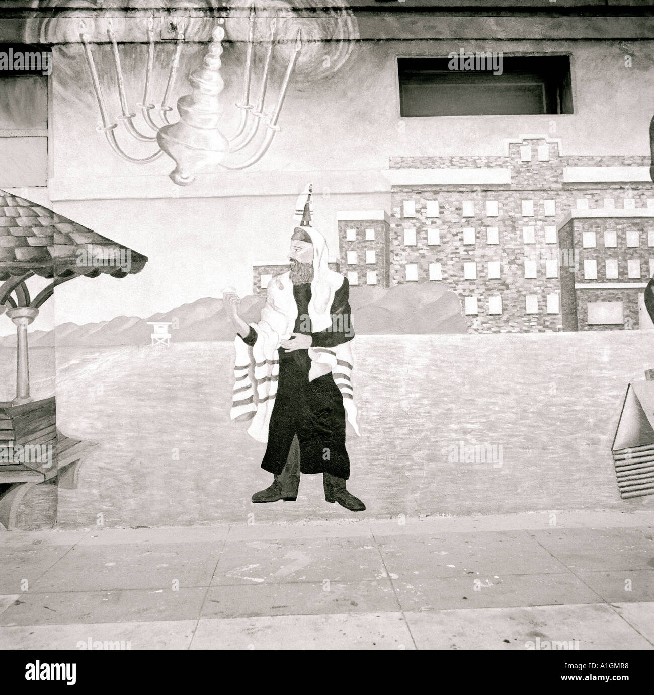 Modern Jewish Culture. Jew Rabbi mural in Los Angeles in California in ...