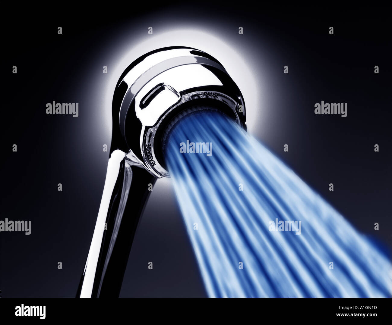 shower head with blue water Stock Photo - Alamy