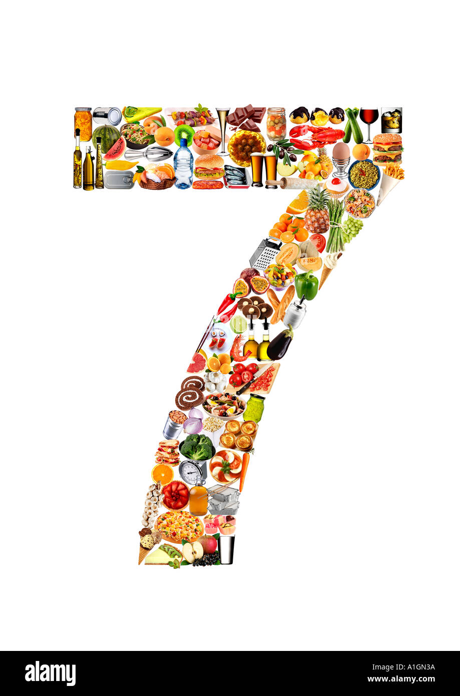 FOODFONT NUMBER SEVEN ON WHITE Stock Photo - Alamy