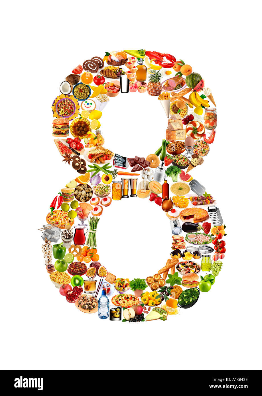 FOODFONT NUMBER EIGHT ON WHITE Stock Photo - Alamy