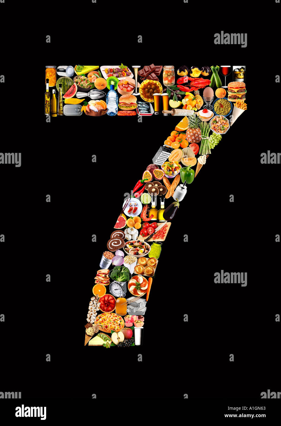 FOODFONT NUMBER SEVEN ON BLACK Stock Photo - Alamy