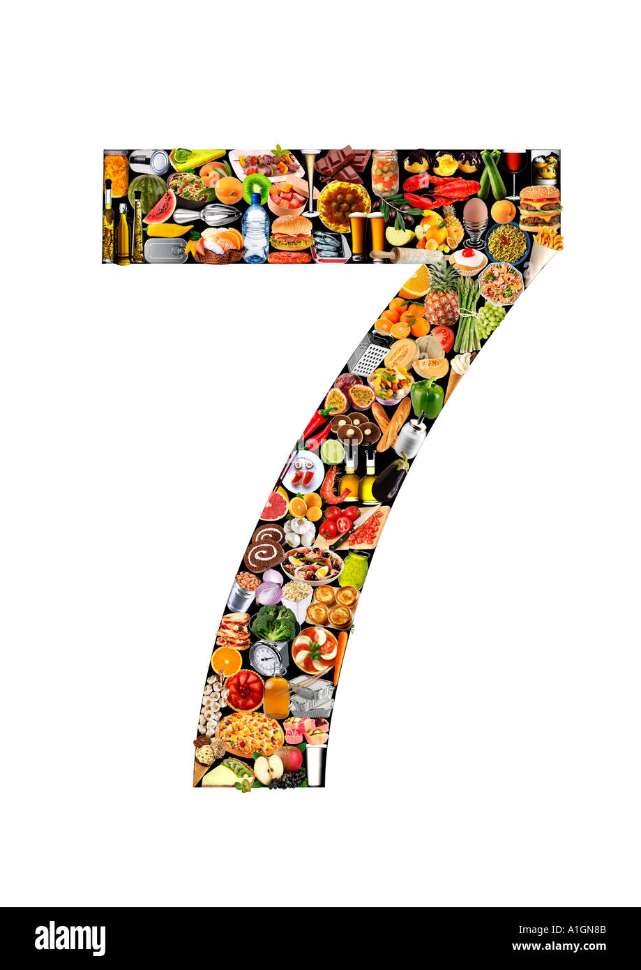 FOODFONT NUMBER SEVEN ON BLACK AND WHITE Stock Photo - Alamy