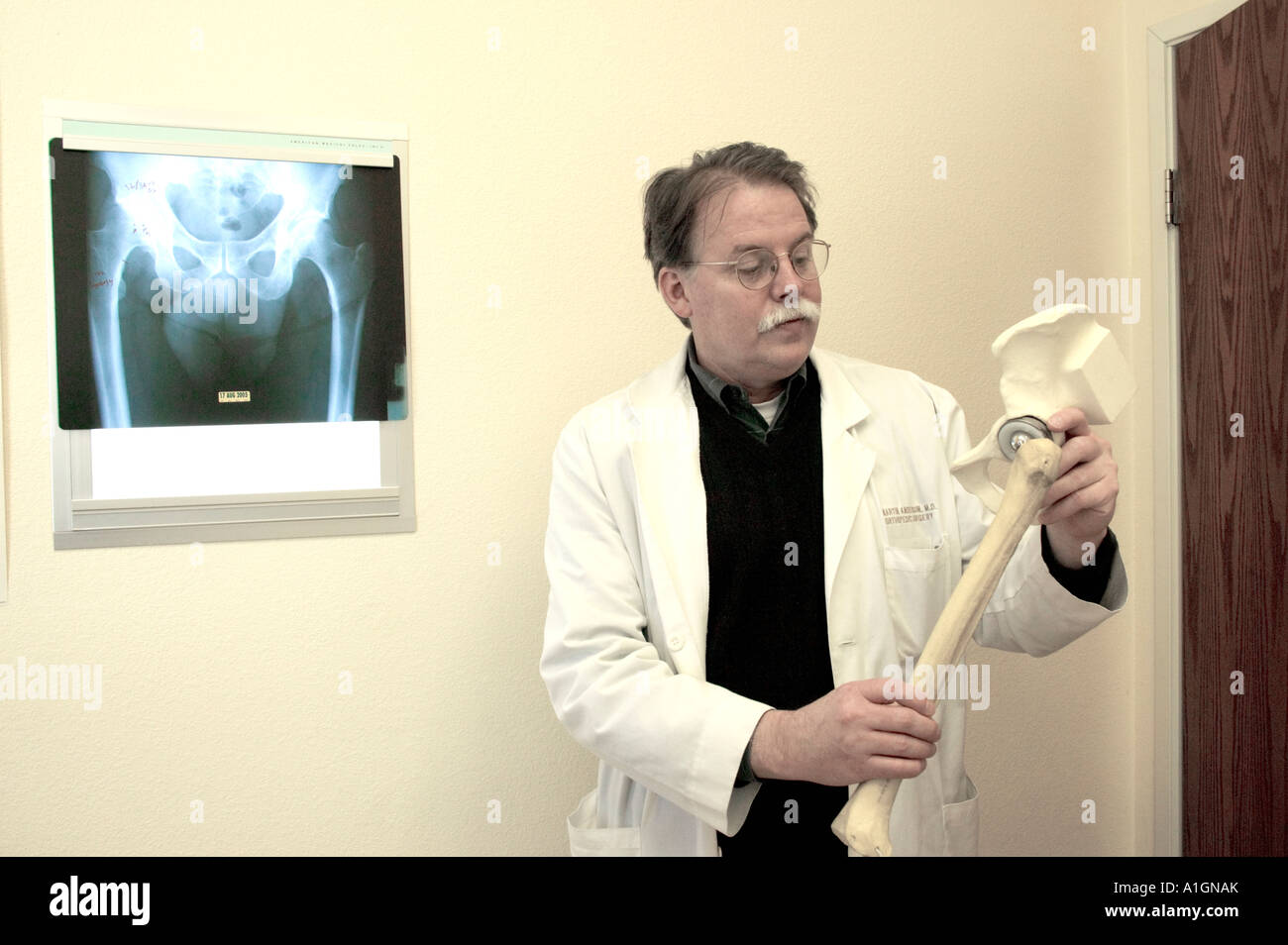 Surgeon displays 'total hip' prosthesis, hip replacement, Nevada Stock ...