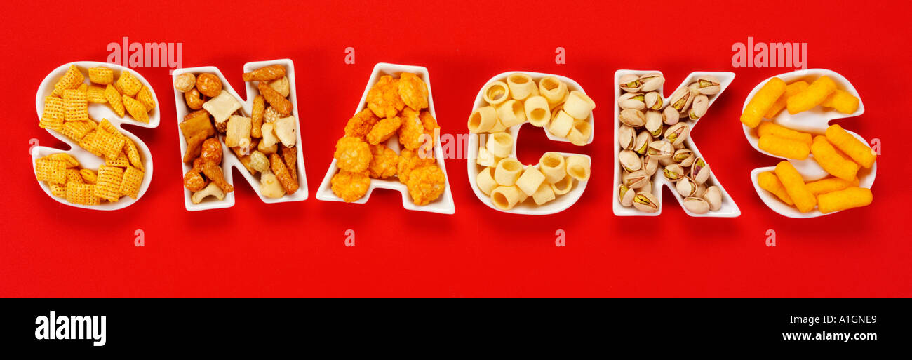 SNACKS ON RED Stock Photo - Alamy
