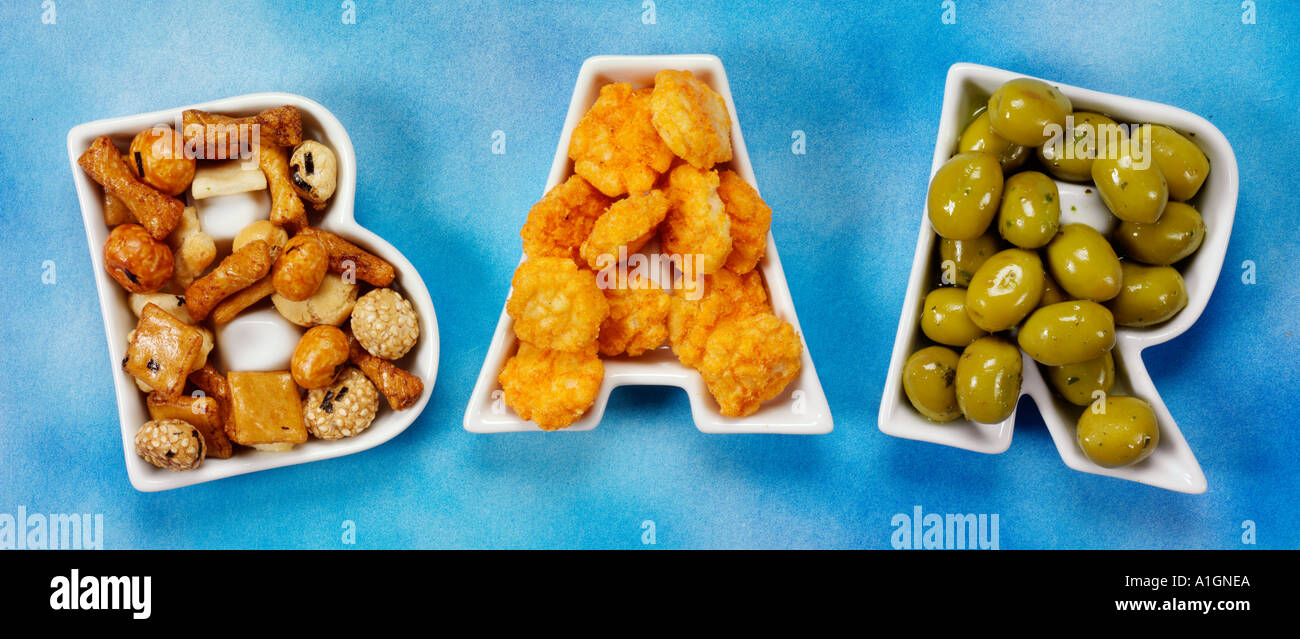 BAR SNACKS ON BLUE Stock Photo - Alamy