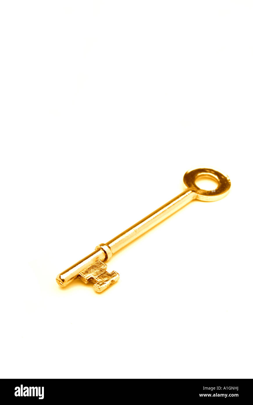 Golden key on white background concept success Stock Photo - Alamy