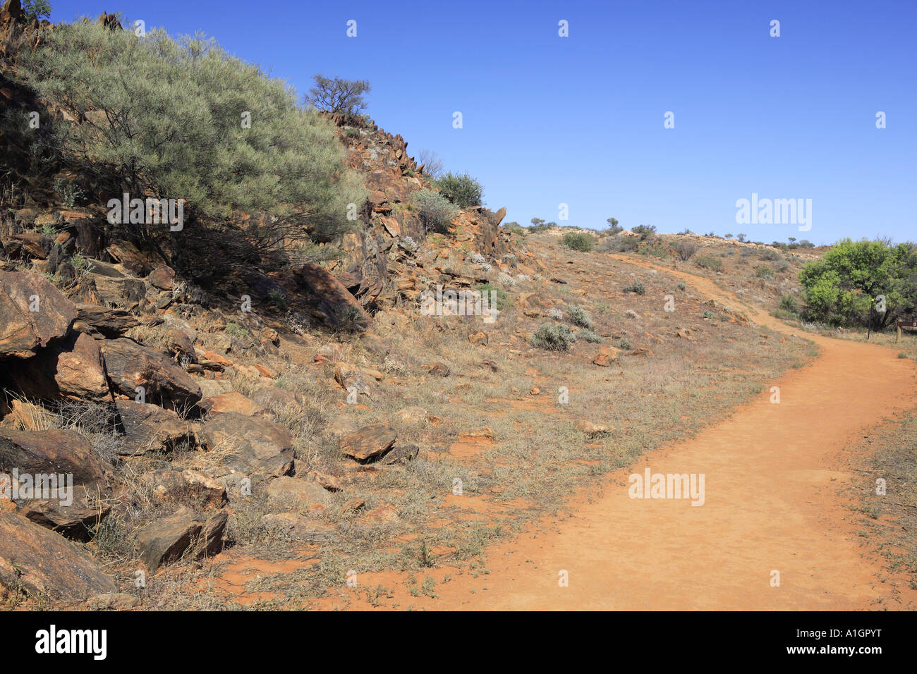 Semi arid desolate hills and path on the outskirts of Broken Hill New ...
