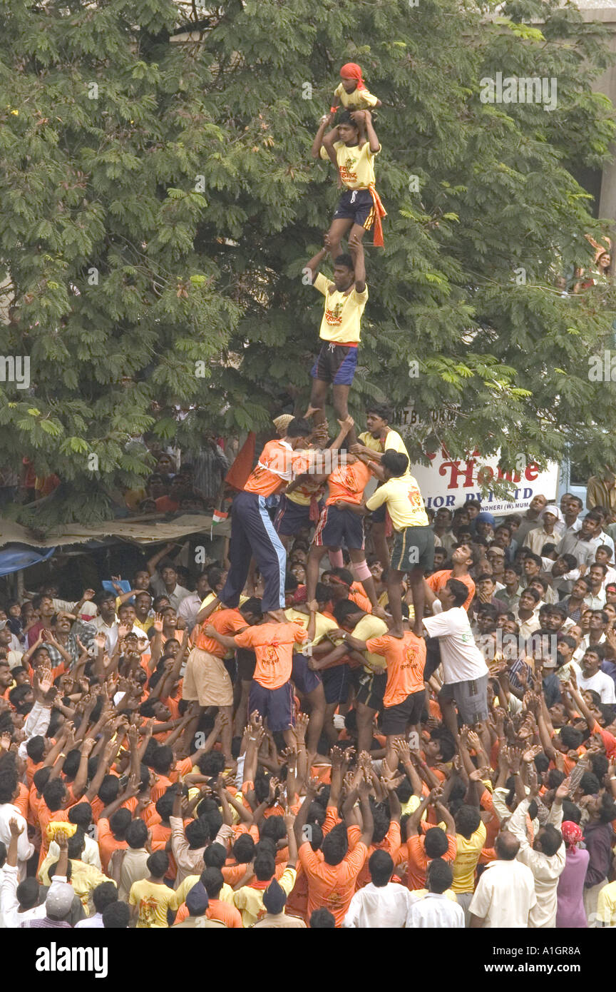 HKP92992 human pyramid on Janmashtmi Festival Mumbai Maharashtra India ...