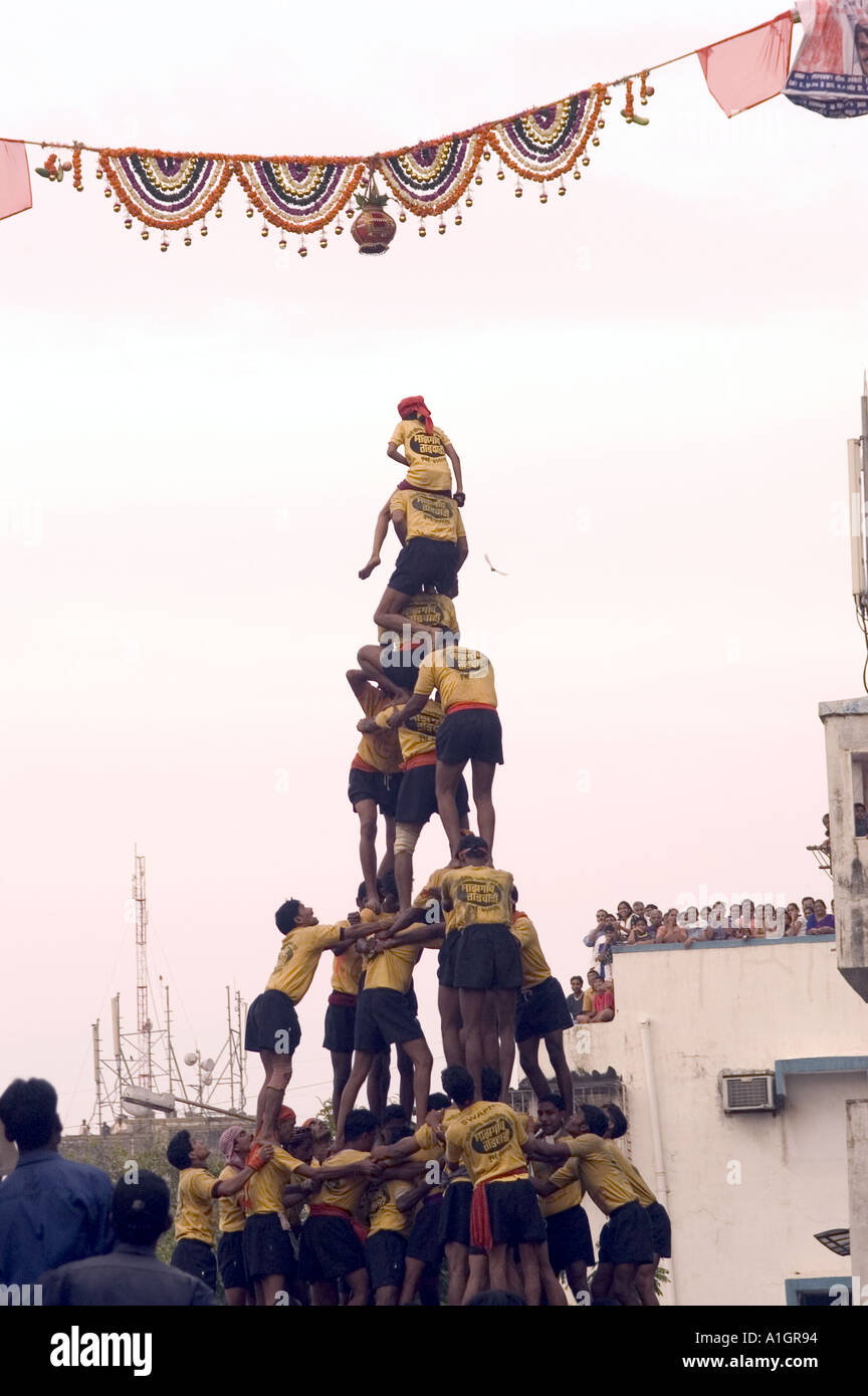 HKP92993 human pyramid on Janmashtmi Festival Mumbai Maharashtra India ...