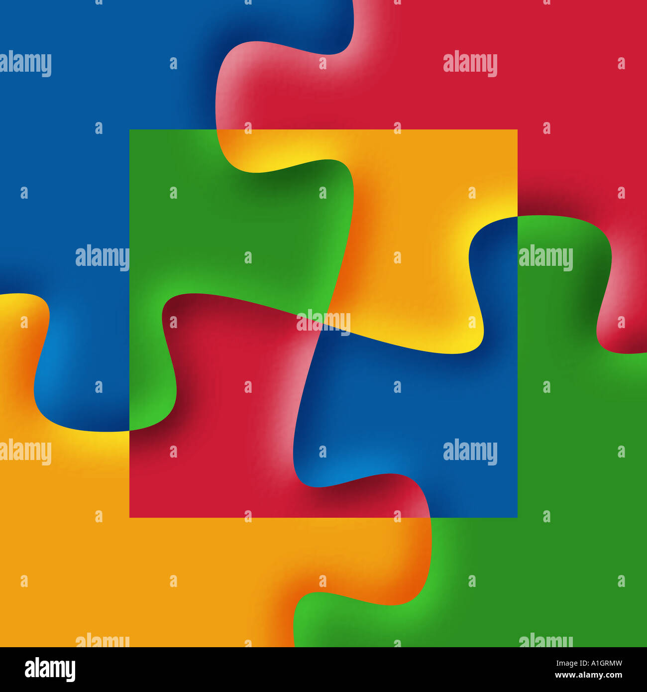 Closeup of four jig saw puzzle pieces in strong colors Stock Photo - Alamy