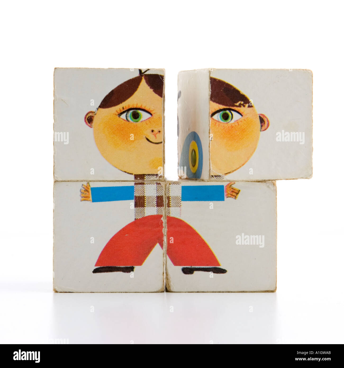 Childs building blocks with graphic of a man head split open Stock ...