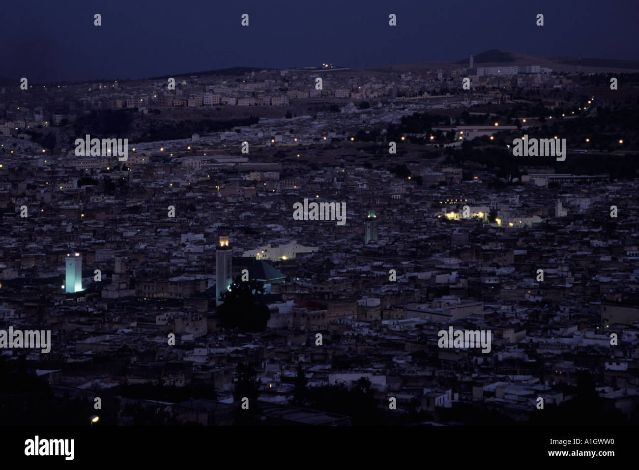 Ancient City of Fez at night Stock Photo - Alamy