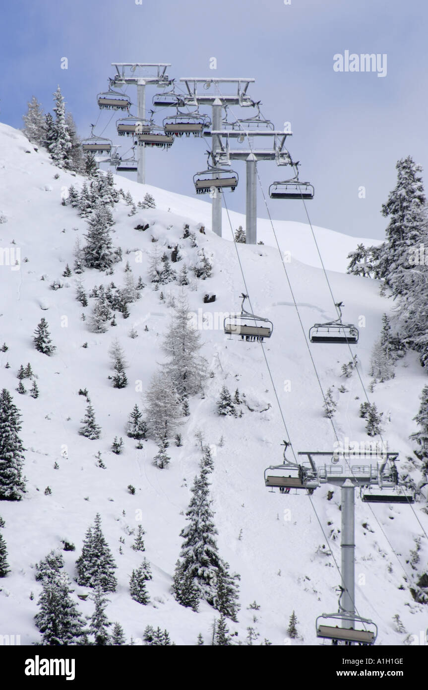 winter scene with chairlift in ski resort Stock Photo - Alamy