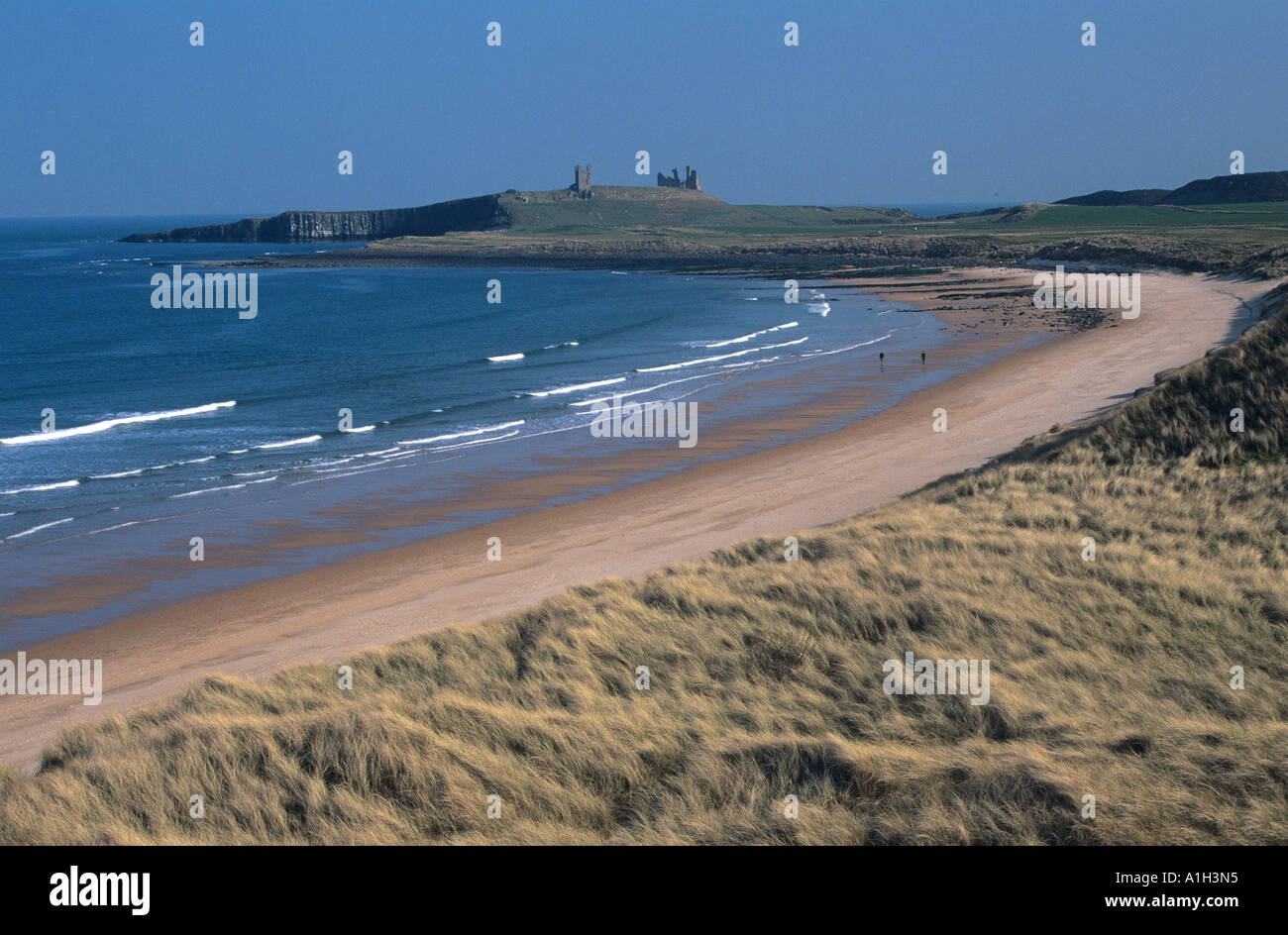 The pristine sandy beach at Embleton Bay in Northumberland, with ...