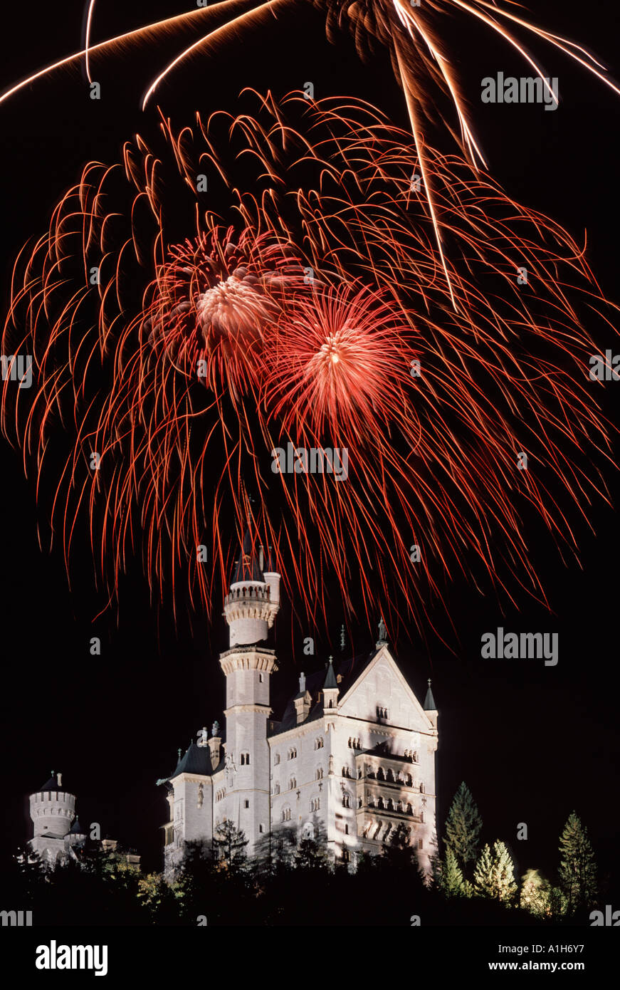 Fireworks over Neuschwanstein Castle Fussen Bavaria Germany Stock Photo ...