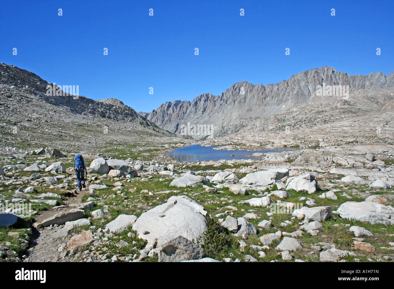 Backpacker off of Muir Pass Stock Photo - Alamy