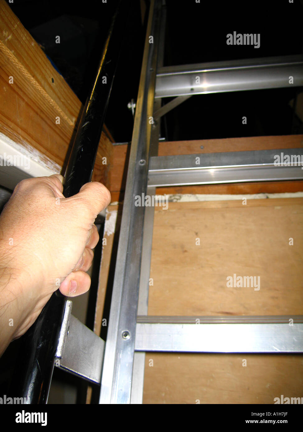 Aluminium loft ladder in hatch Stock Photo - Alamy