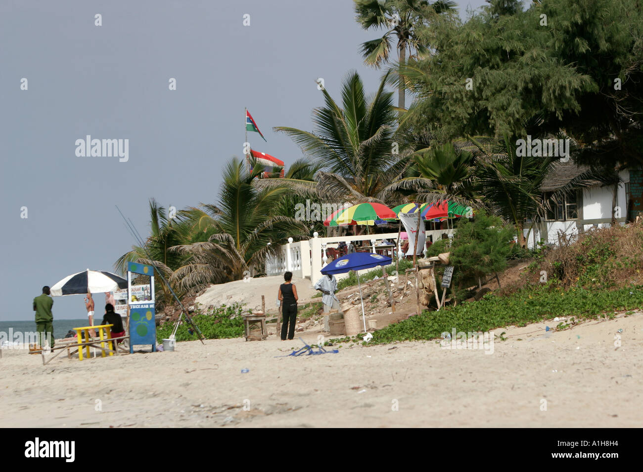 Beach and restaurant bar at Leybato Motel Fajara The Gambia Stock Photo ...