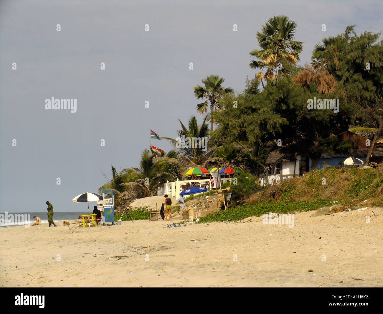 Beach and restaurant bar at Leybato Motel Fajara The Gambia Stock Photo ...