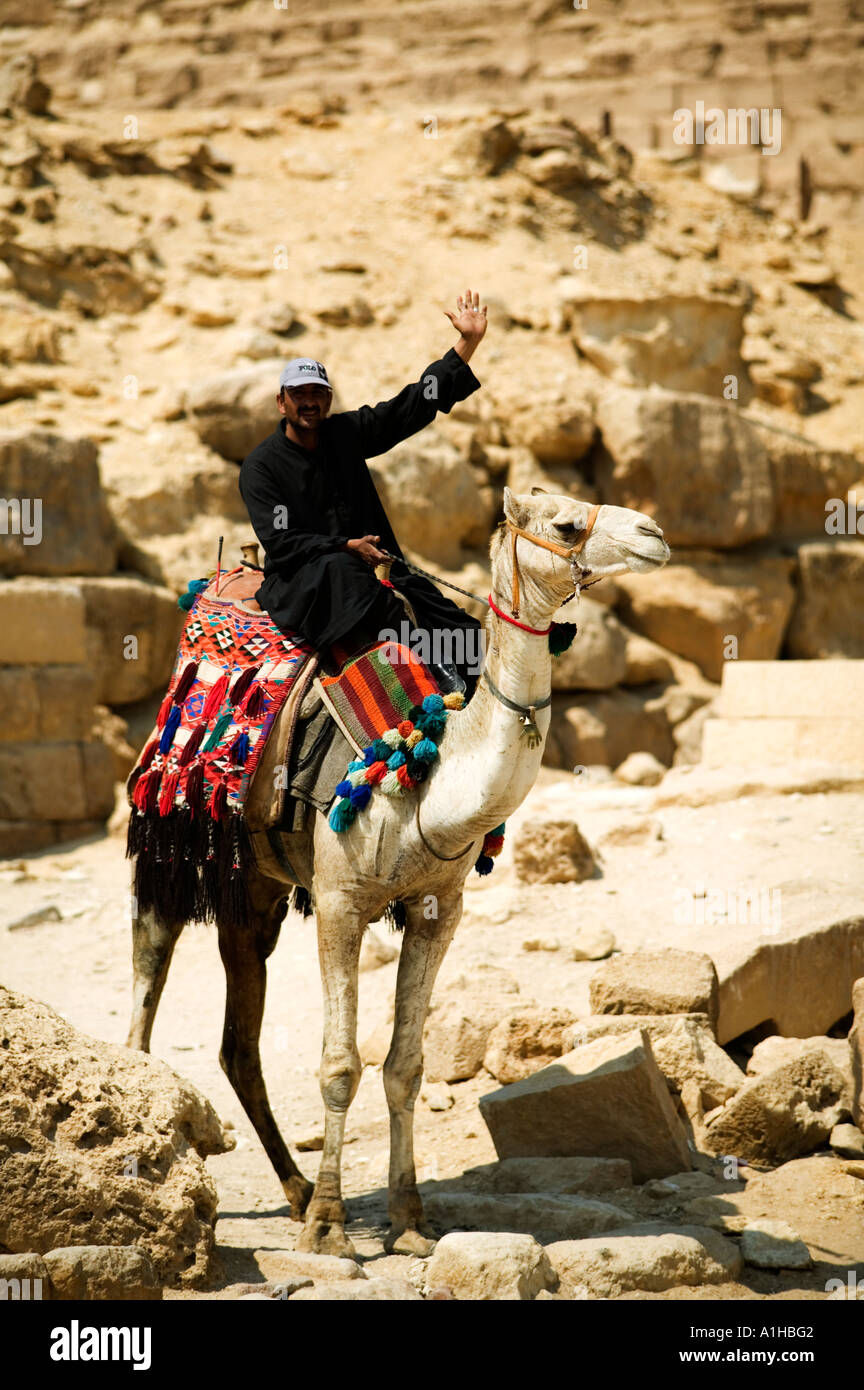 Camel Owner at the Pyramids on a camel, Gizeh, Cairo, Egypt Stock Photo ...