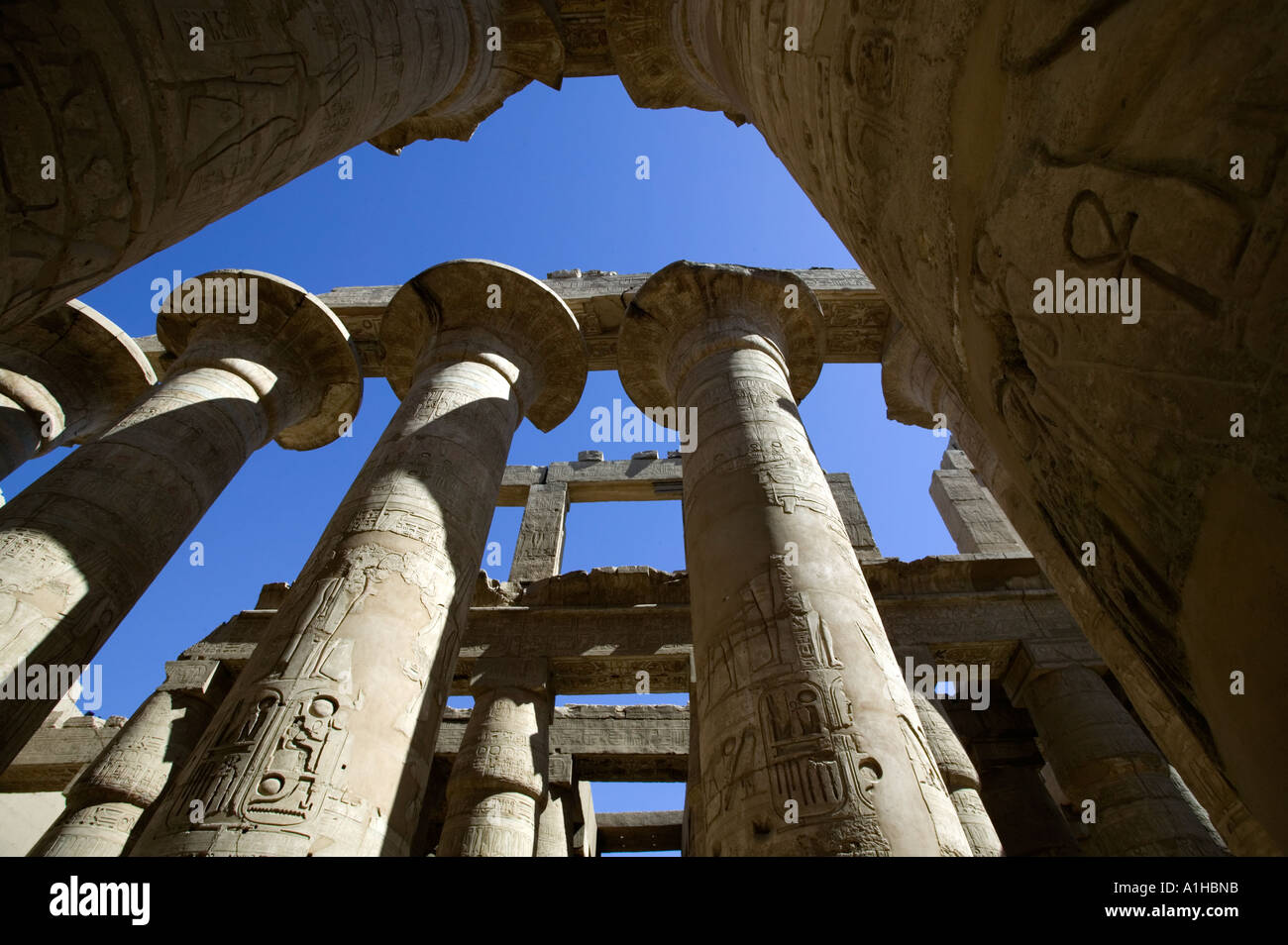 Giant columns at the Great Hypostyle Hall in Karnak, Luxor, Egypt Stock ...