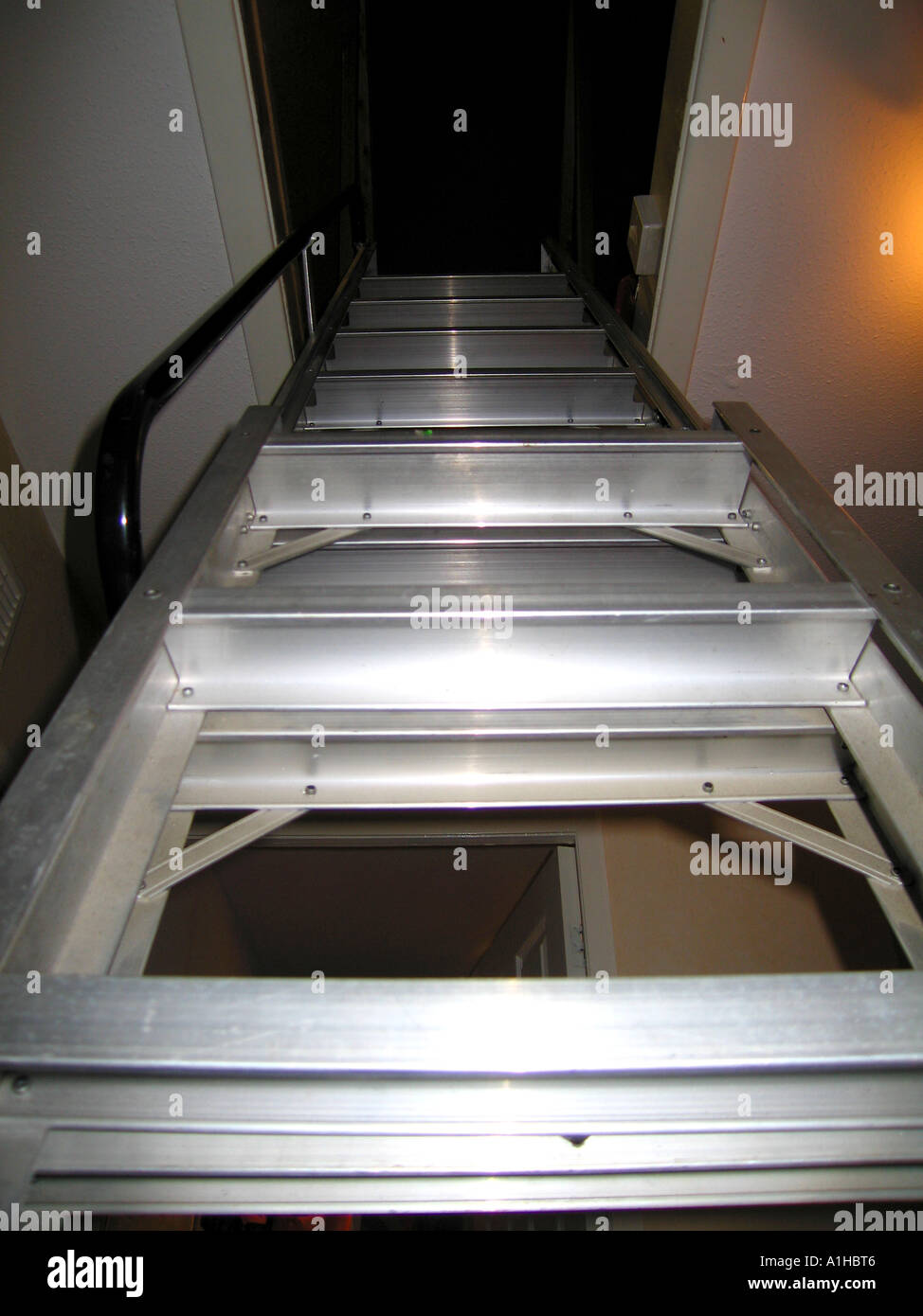 Aluminium loft ladder in hatch Stock Photo - Alamy
