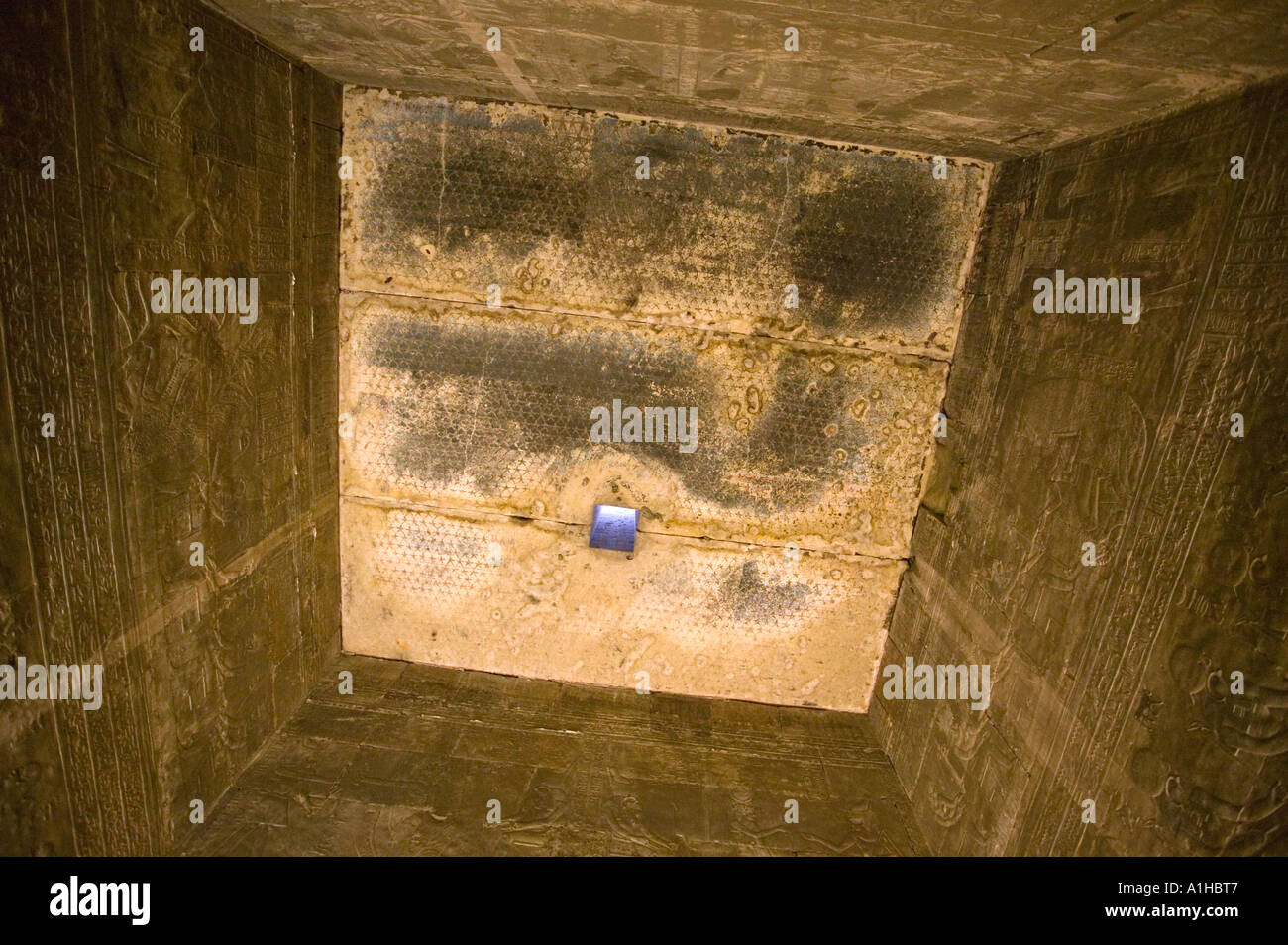 Ceiling painting and hieroglyphics in a chamber at Temple of Horus ...