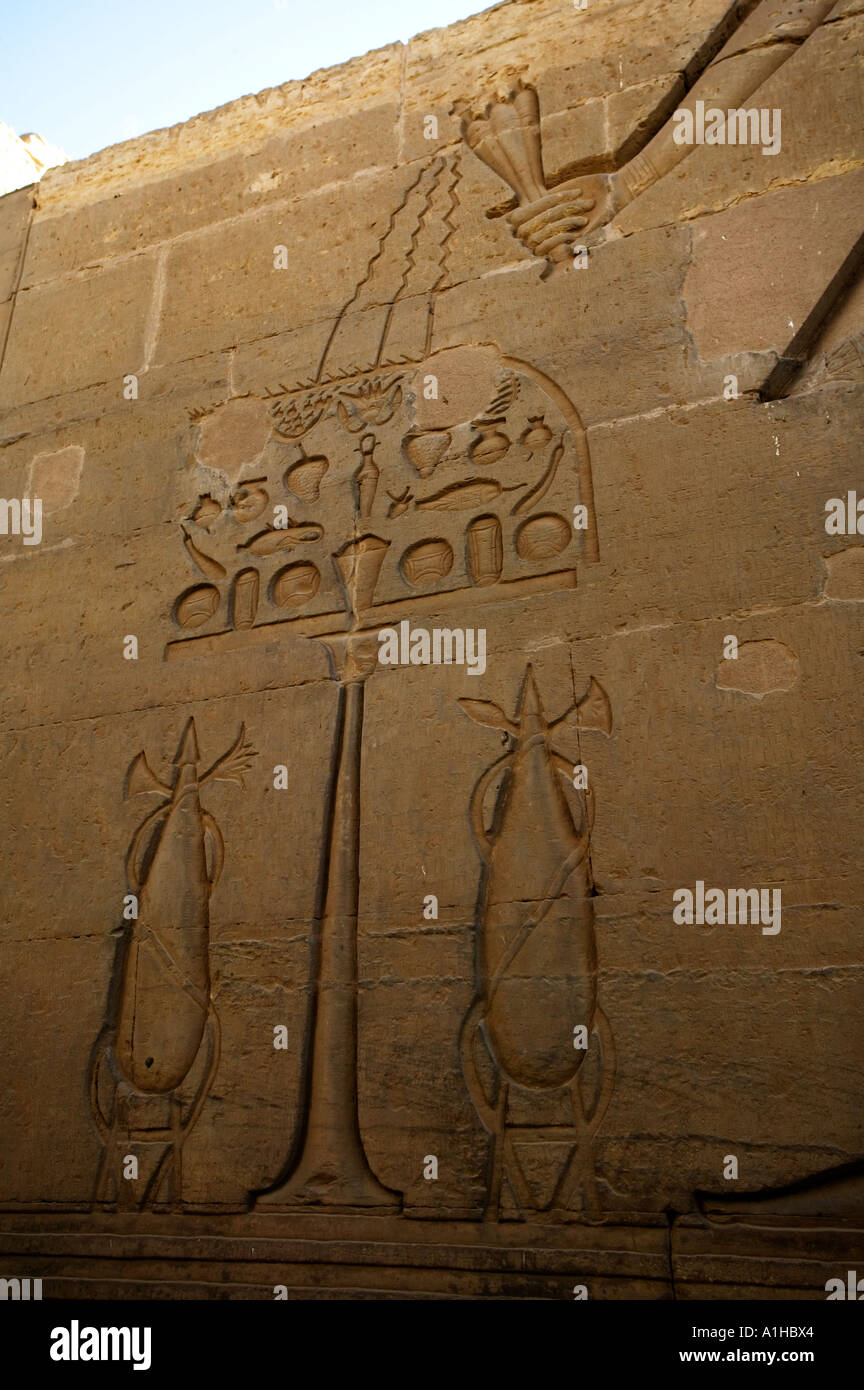 Hieroglyphic carvings at the Temple of Sobek and Haroeris in Kom Ombo ...
