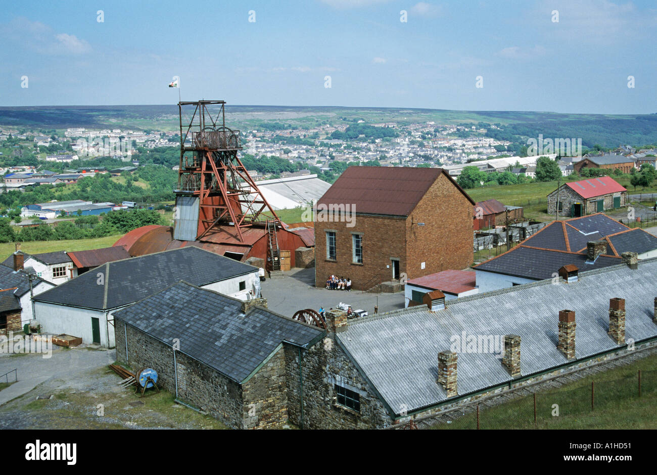 Sheds and winding gear at the Big Pit coal mining museum Blaenavon ...