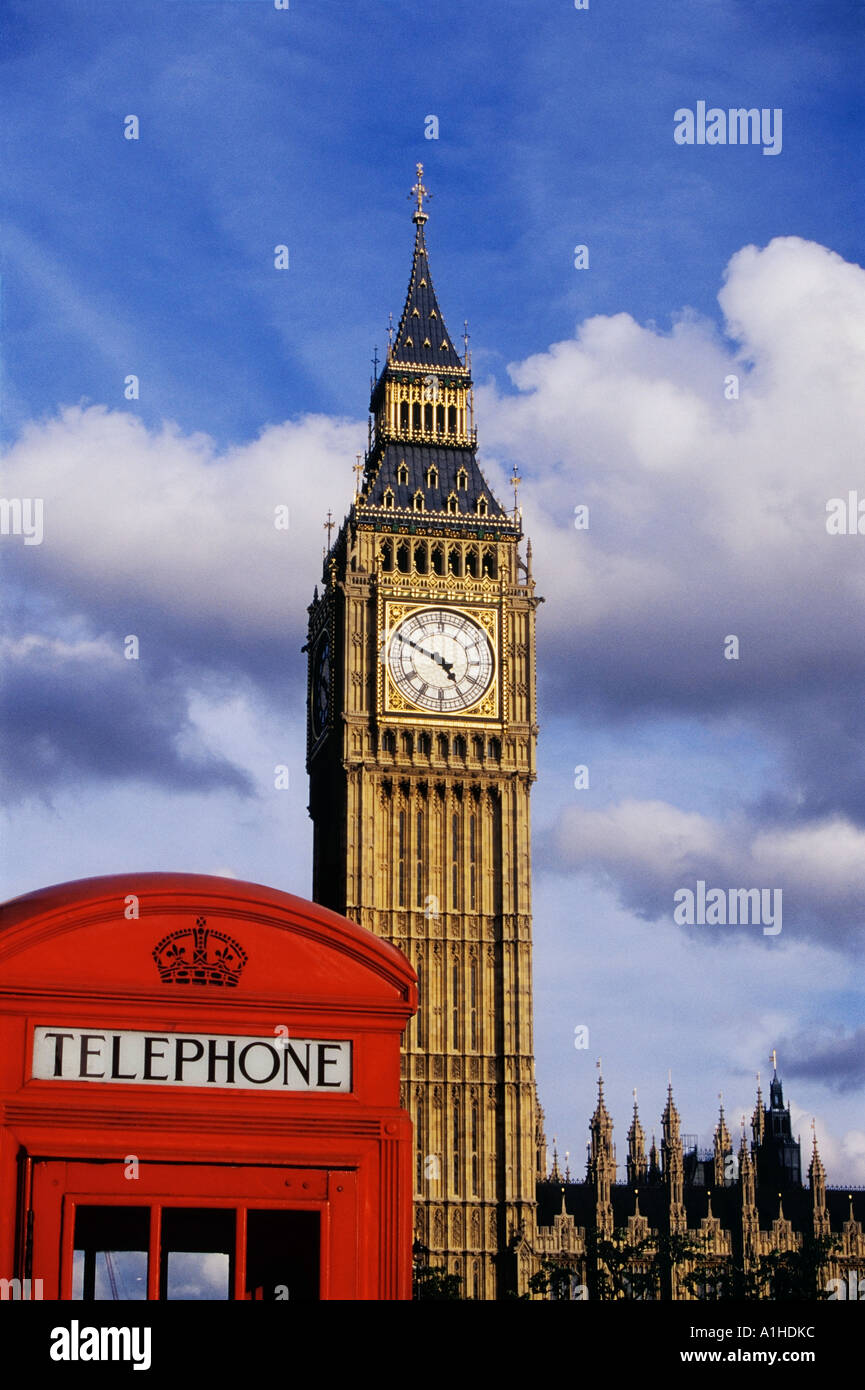 Big Ben and red telephone box London England UK Stock Photo - Alamy