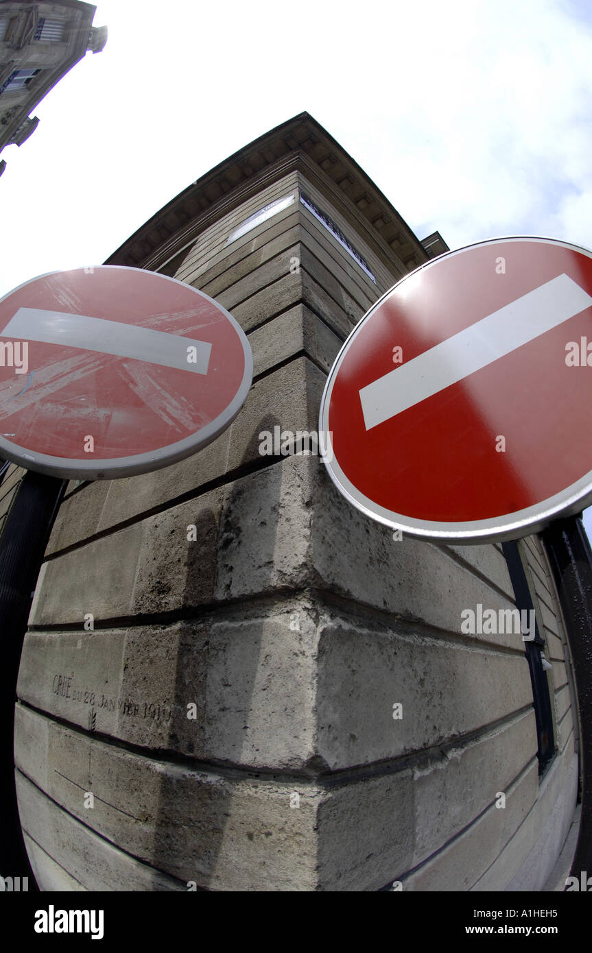 no entry circular circle sign red two wall angle corner real heritage ...