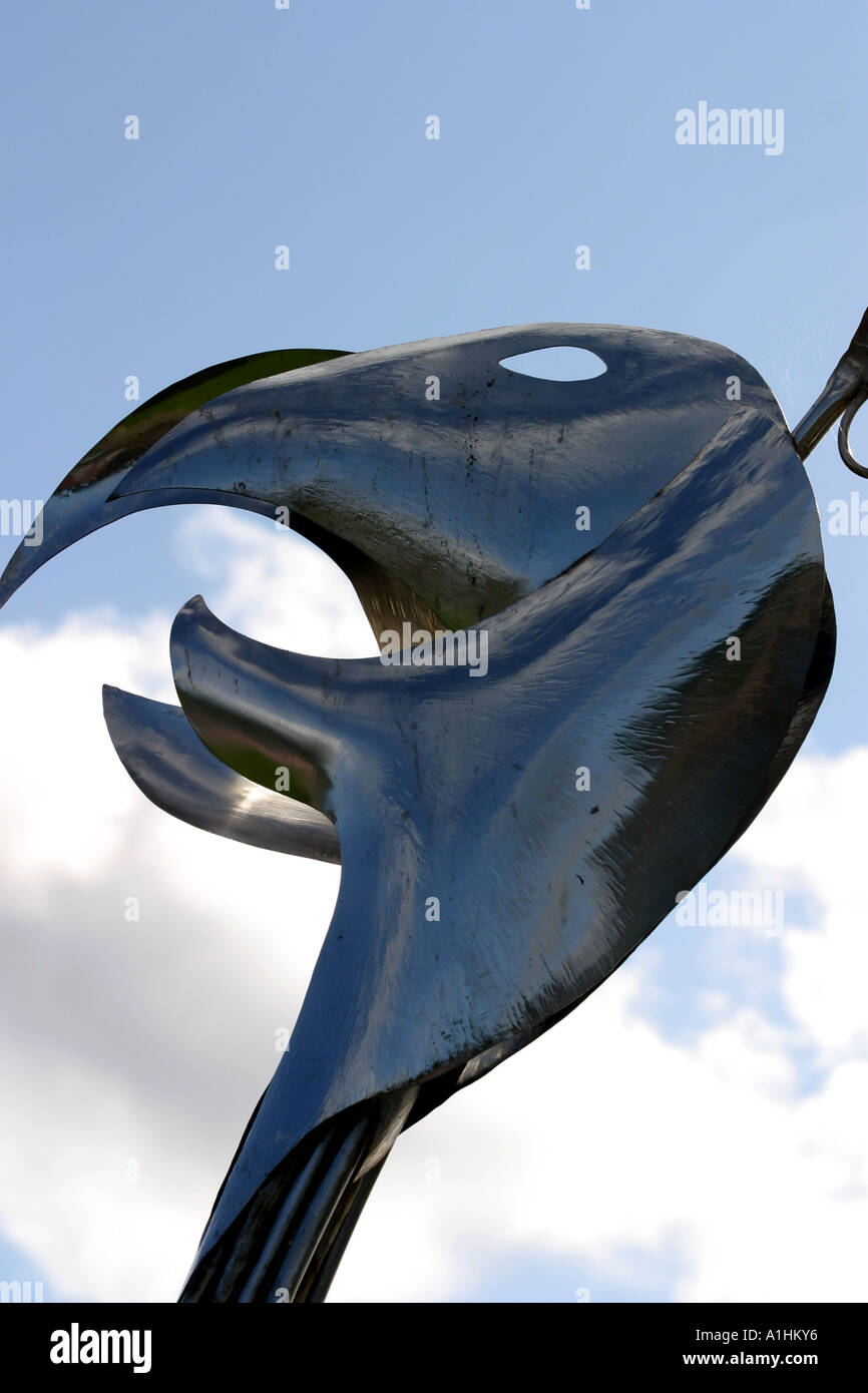Head part of a stainless steel longboat sculpture at Largs Marine West ...