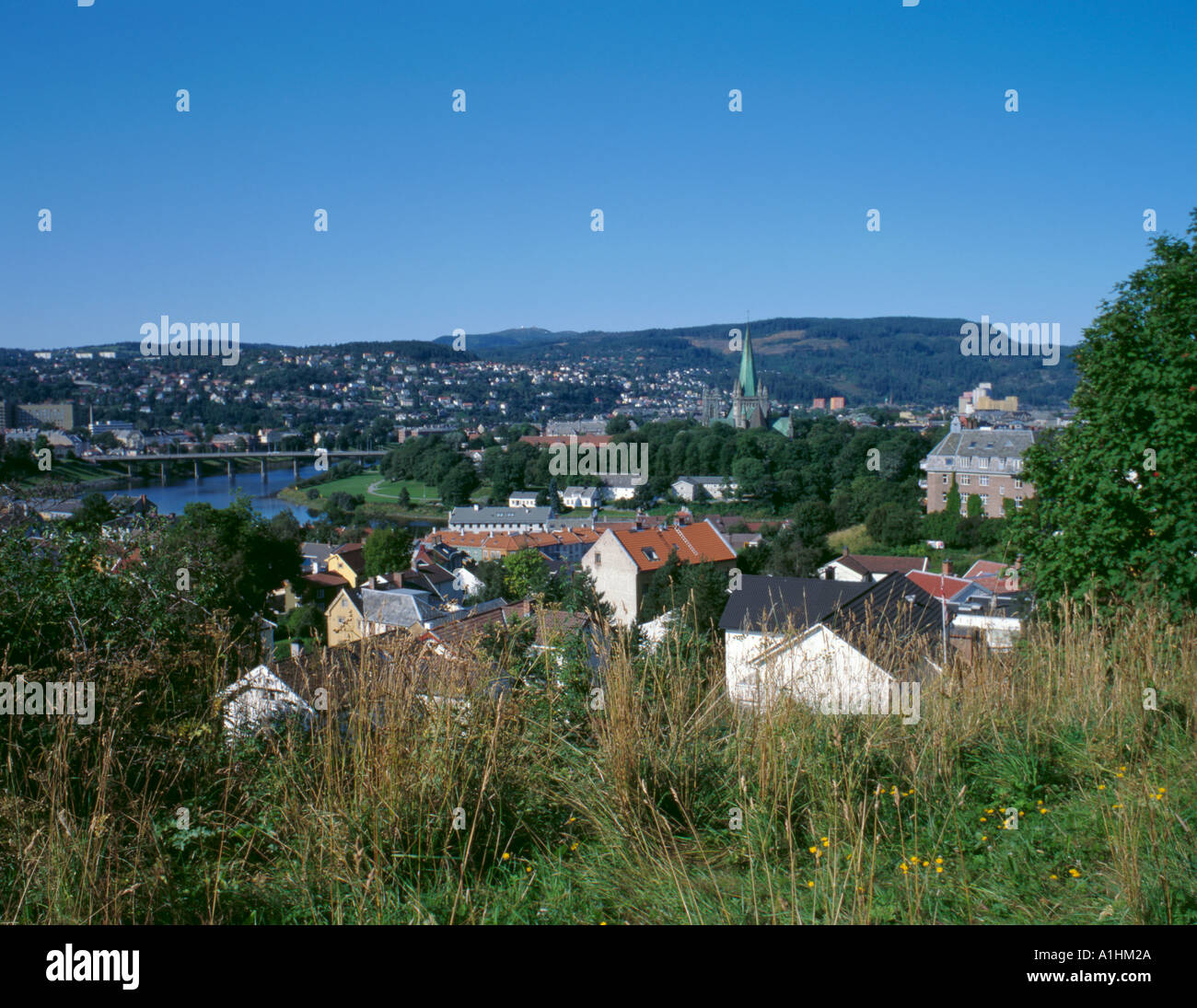 General view over city of Trondheim from Kristiansten Festning ...