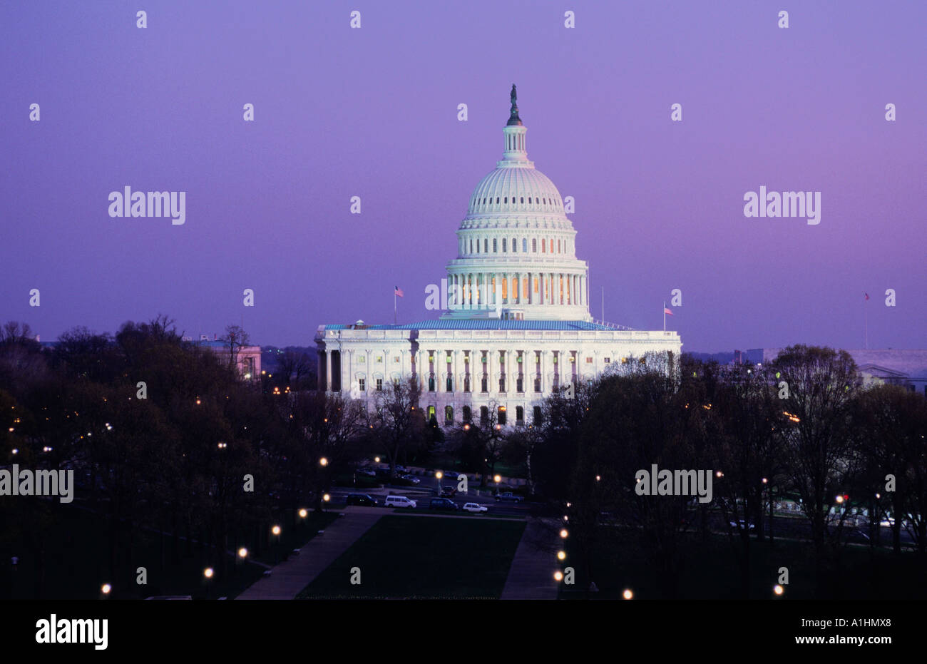 USA Washington DC The US Capitol Building Illuminated at Night Stock ...