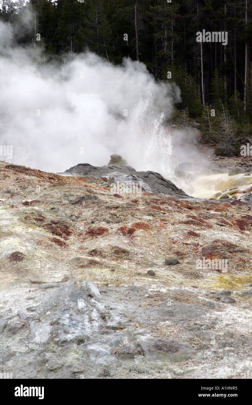Steam vent rising from super heated water at the Great Geyser Basin ...