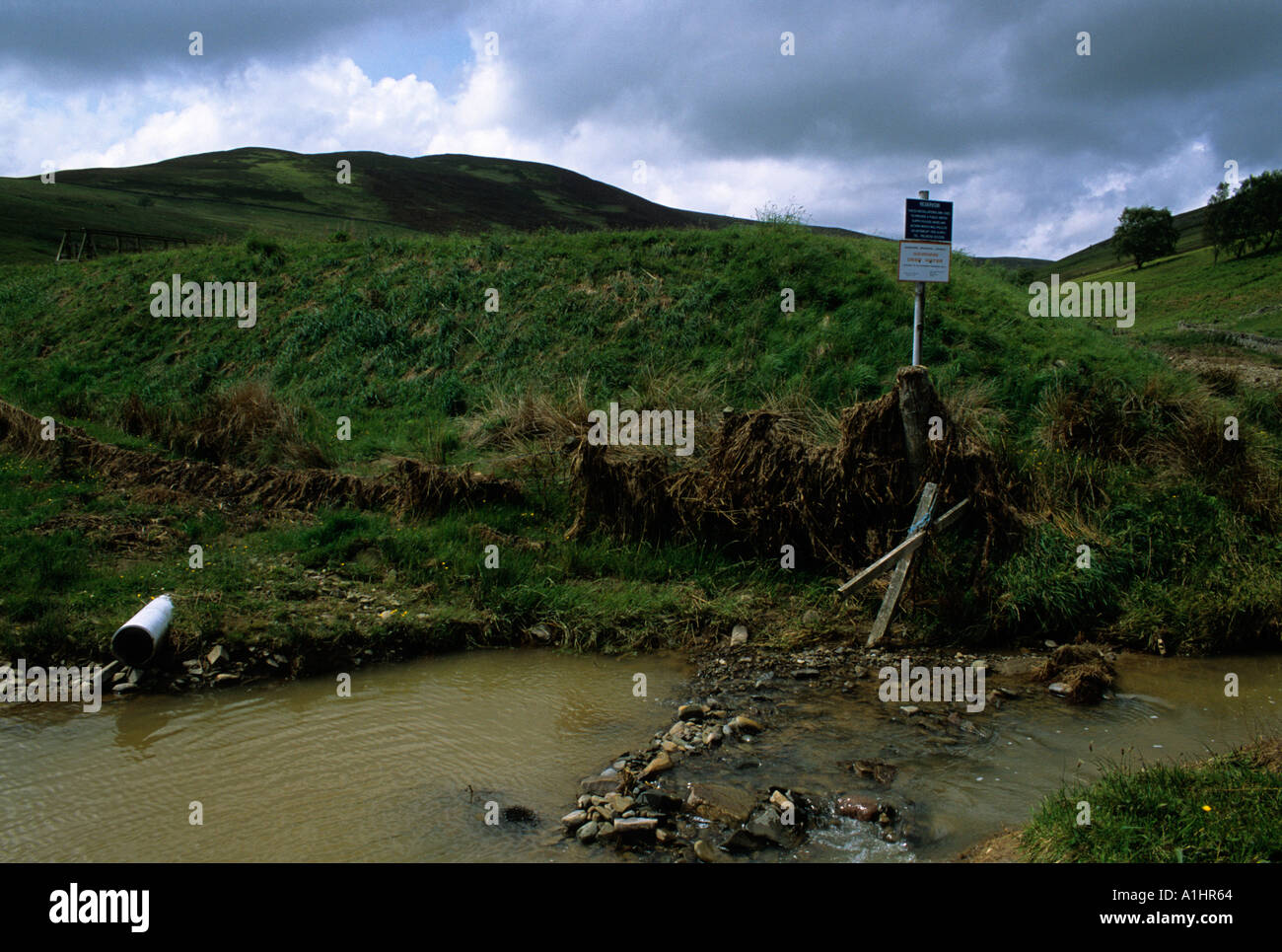 Aftermath of flash flood at source in the hills at Selkirk Stock Photo ...