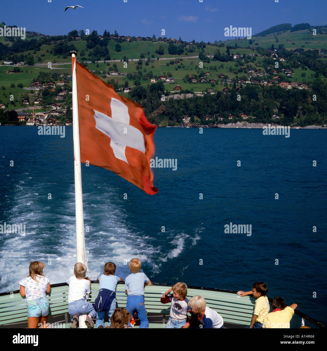 Swiss flag on Lake Steamer at Lake Thun Switzerland Stock Photo - Alamy
